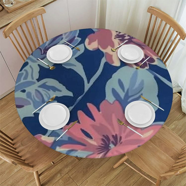 Akjvoe Blue Grey and Navy Chrysanthemum Flowers Tablecloth with Elastic ...