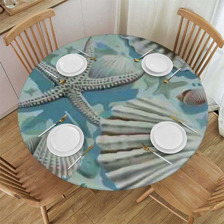 Akjvoe Blue Seashells Stars Table Cloth Conch Starfish Ocean Summer ...