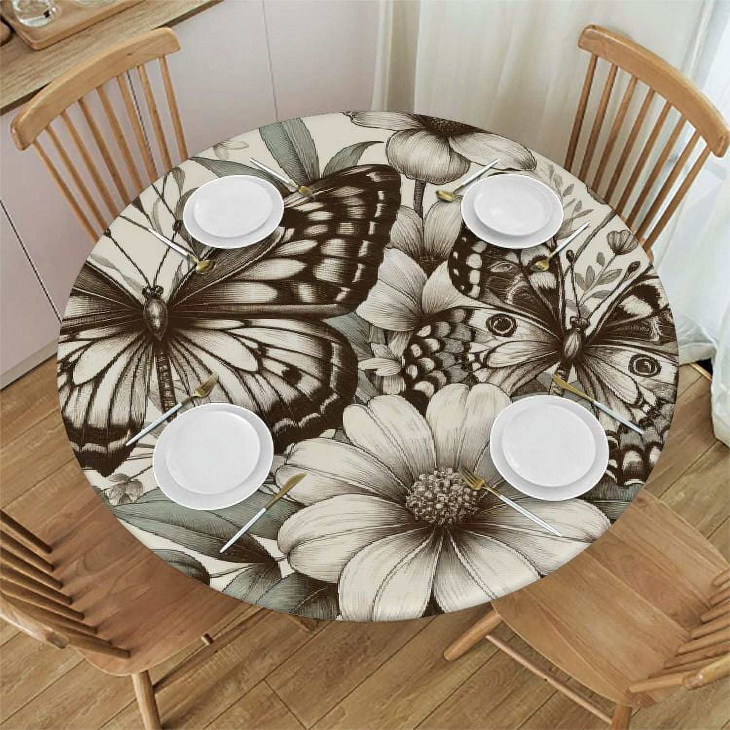 Akjvoe Butterflies Flower Fitted Tablecloth Round with Elastic Edged ...