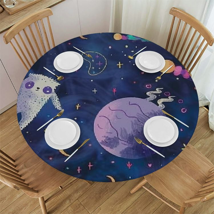 Akjvoe Cartoon Outer Space Sloth Tablecloth Round for Kitchen Dining ...
