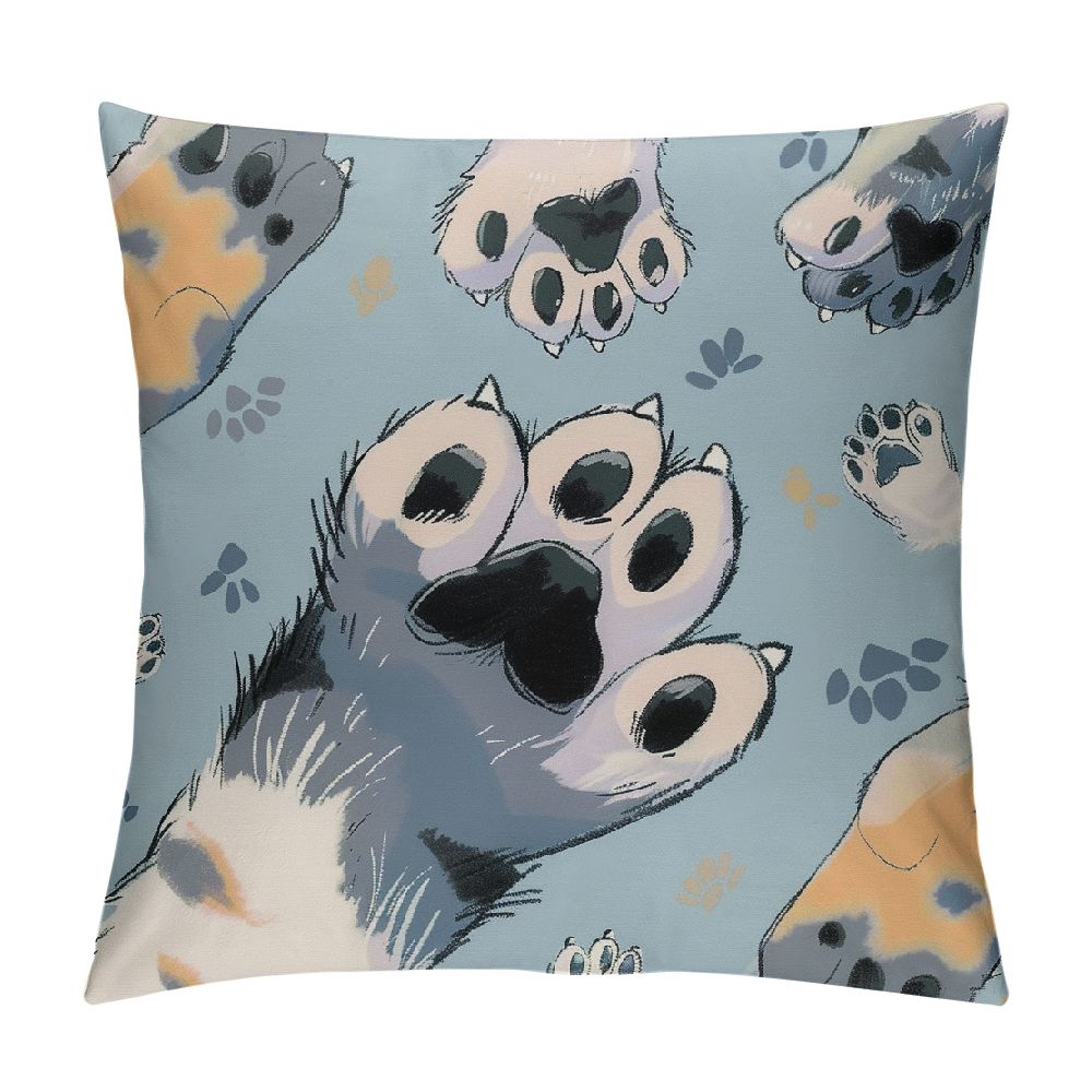 Akjvoe Cat Paw Print Throw Pillow Cover Cute Hand Drawn Cat Fish Kids ...