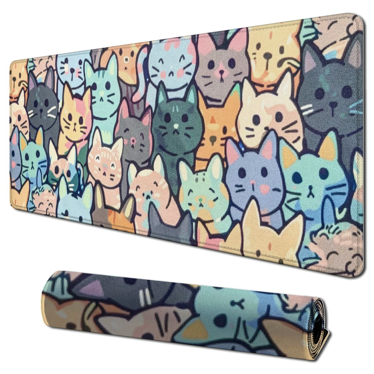 Akjvoe Colorful Cute Cats Large Cartoon Gaming Mouse Pad with Anti-Slip ...