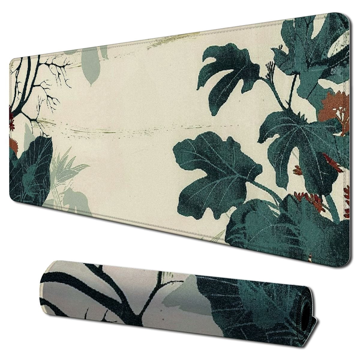 Akjvoe Cute Beige Desk Mat Green Tropical Leaves XL Extended Large ...