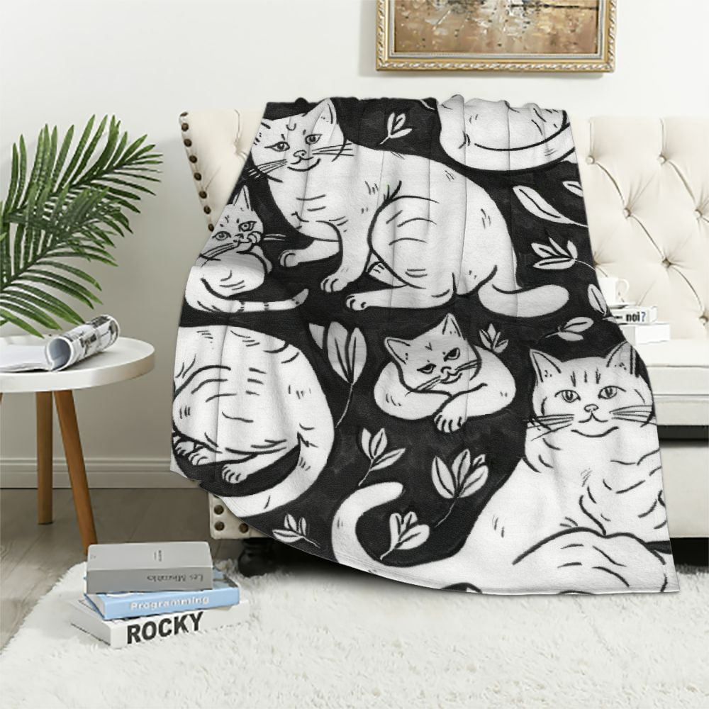 Akjvoe Cute Cat Blanket Animals Pattern for for Adult Kids Soft Bedroom ...