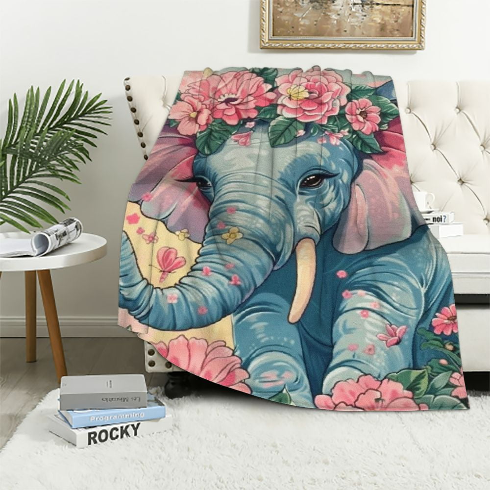 Akjvoe Cute Elephant Blanket Gifts for Kids Girls Elephants Flower ...