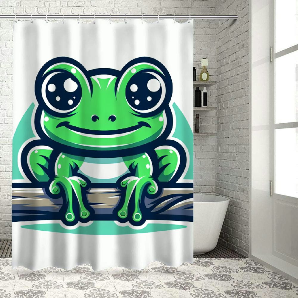 Akjvoe Cute Frog Shower Curtain Cartoon Animal Theme Leafage Green Kids ...