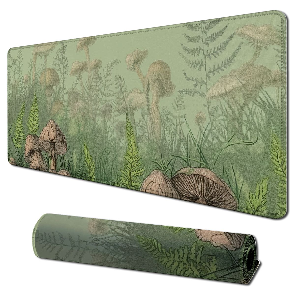 Akjvoe Cute Green Leaves Mouse Pad Desk Mat Beige Forest Mushroom Large ...