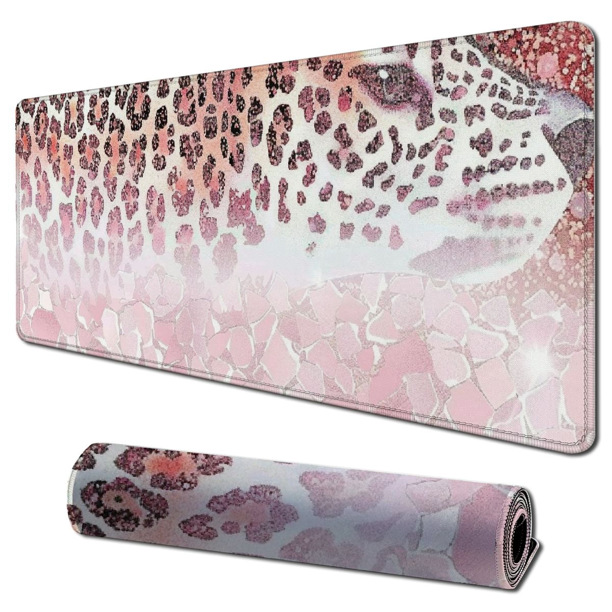 Akjvoe Cute Leopard Print Large Mouse Pad es Extended Gaming Mousepad Pink Mouse Mat for Women ...