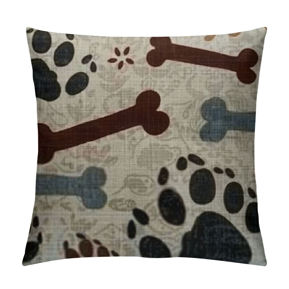 Akjvoe Decorative Throw Pillow Cover King Size Dog Bones and Paw Prints ...