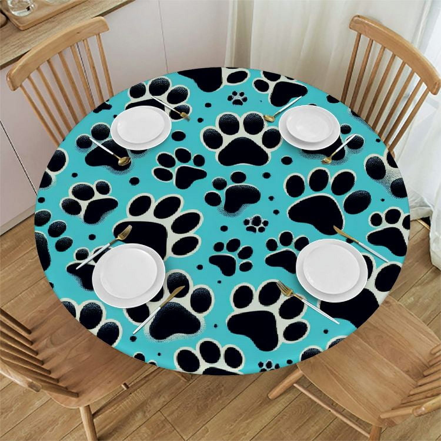 Akjvoe Dog Paw Prints Round Tablecloth Reusable Table Cover Table Cloth ...