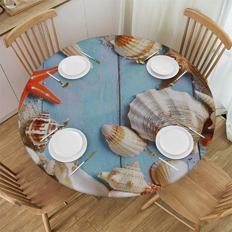 Akjvoe Elastic Edged Polyester Fitted Table Cover,Coastal Image with ...
