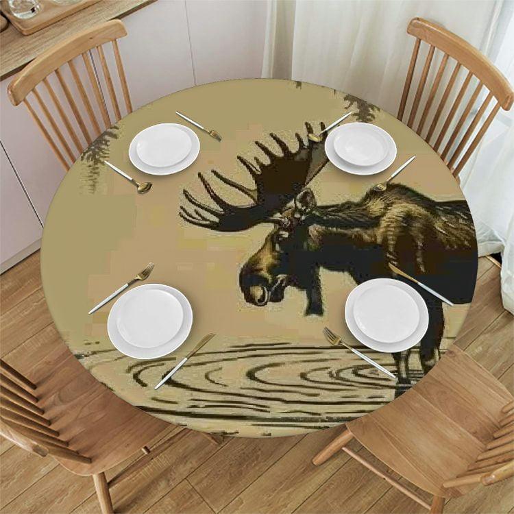 Akjvoe Elastic Edged Polyester Fitted Table Cover,Silhouette of Elk ...