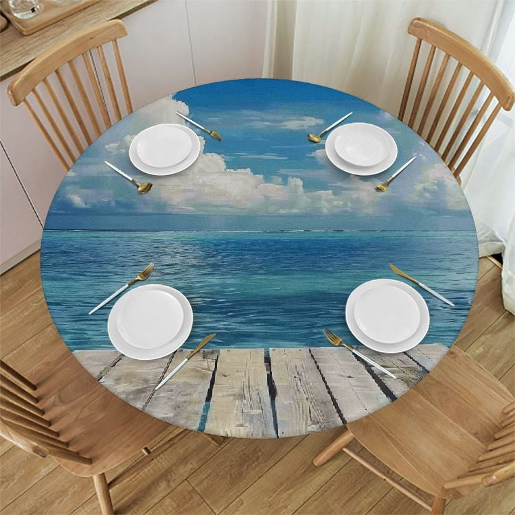 Akjvoe Elastic Edged Polyester Fitted Table Cover, of from Wood Deck ...