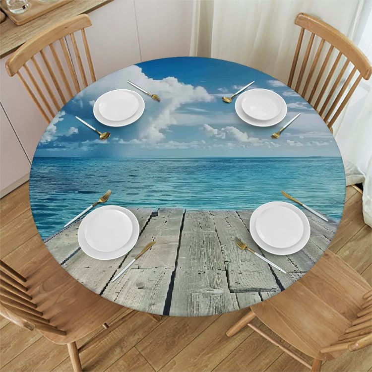 Akjvoe Elastic Edged Polyester Fitted Table Cover, of from Wood Deck ...