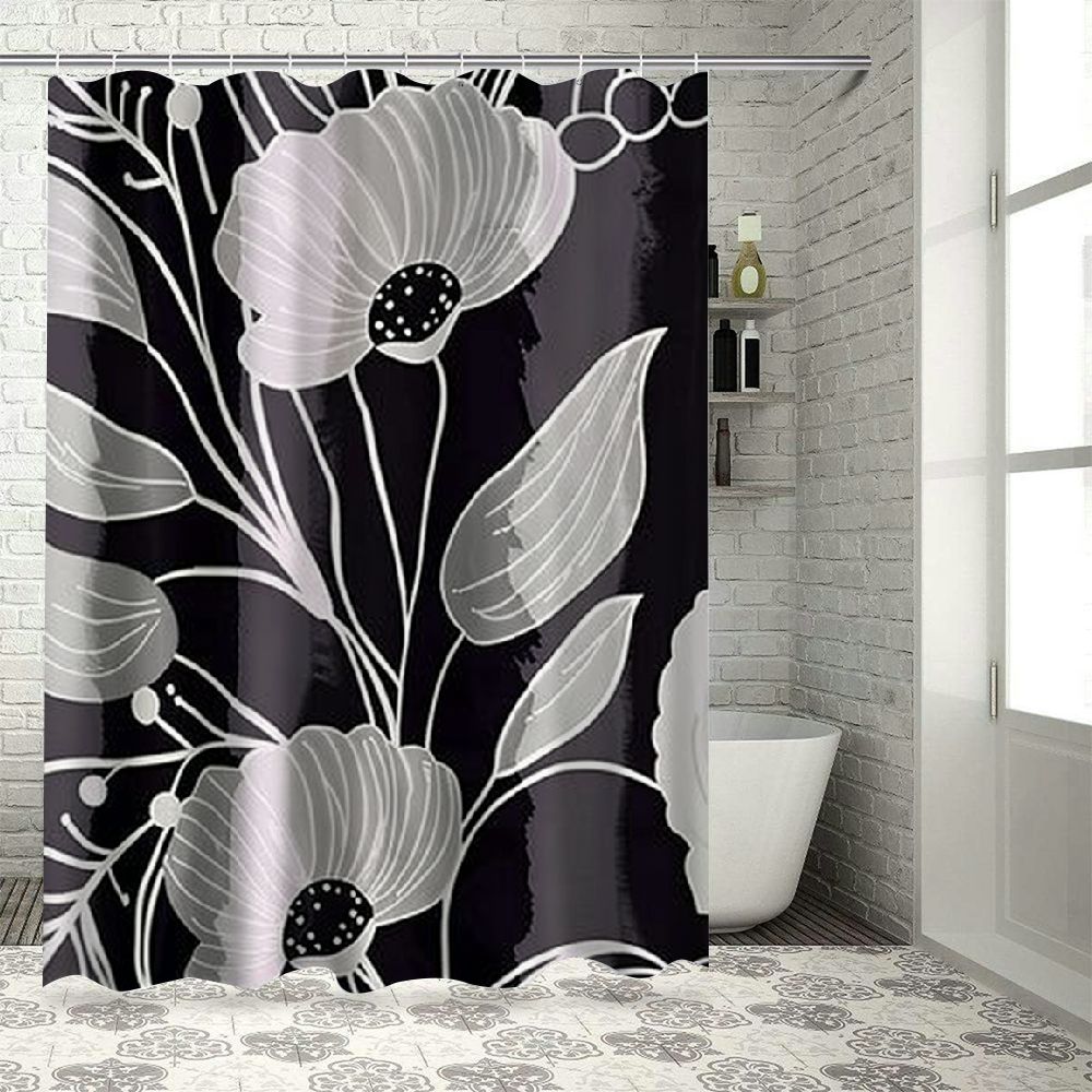 Akjvoe Fabric Bathroom Curtain Texture Swirl Flower Celebration Leaf ...
