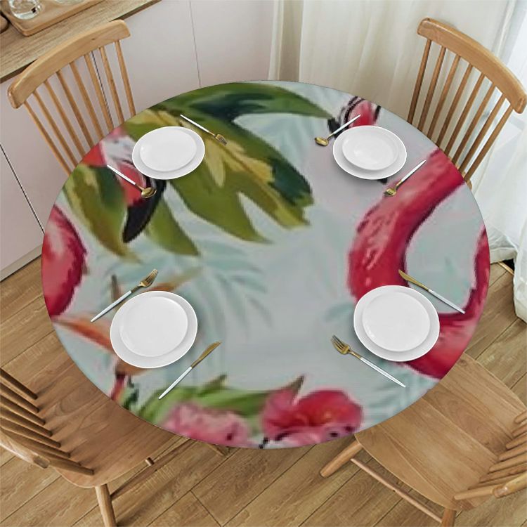 Akjvoe Flamingo Elastic Table Cover Round Spring Summer Floral Table ...