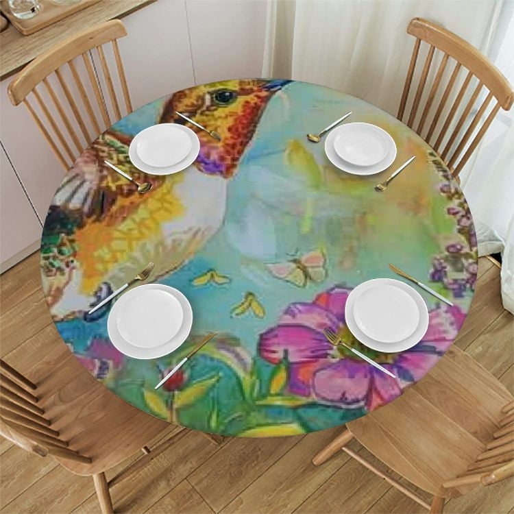 Akjvoe Flower Spring Round Tablecloth Washable Watercolor Landscape ...