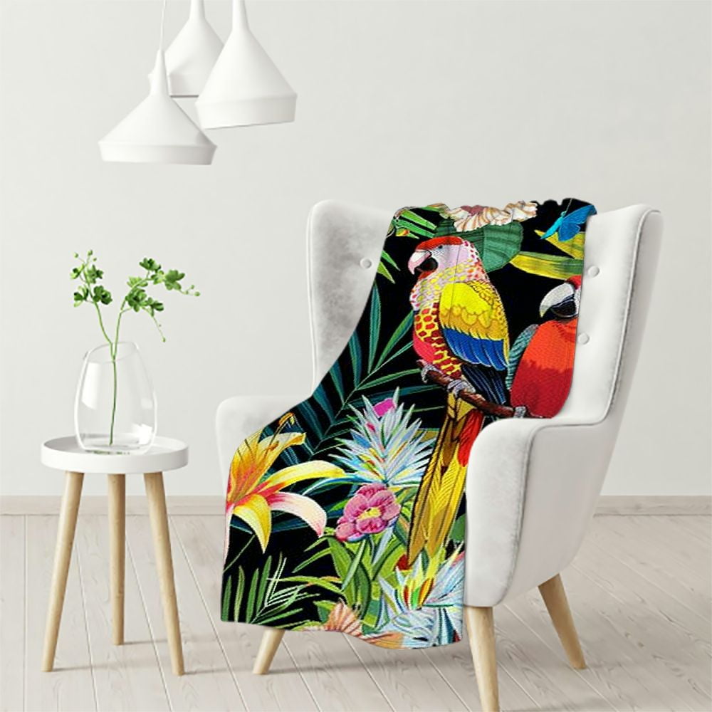Akjvoe Flowers and Birds Throw Blanket,Tropic Birds Parrot Macaw with ...