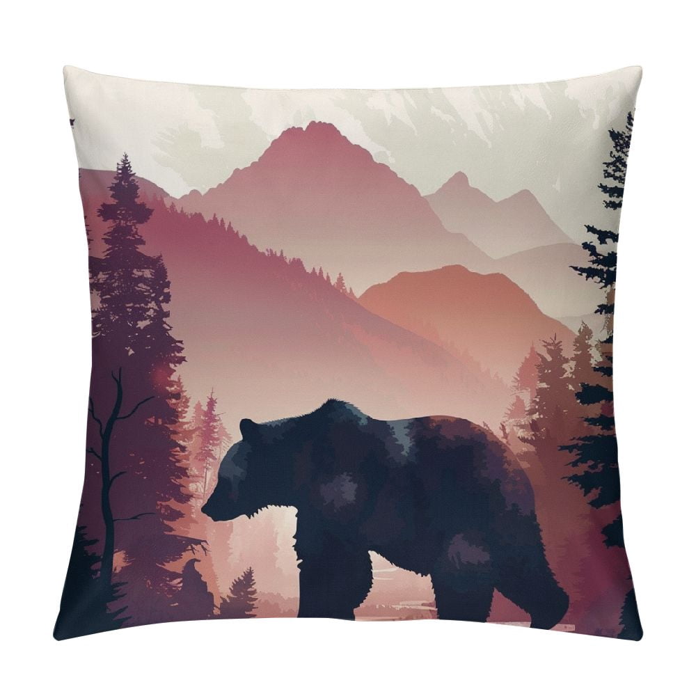 Akjvoe Forest Square Cushion with Zipper Pine Trees with Silhouette ...