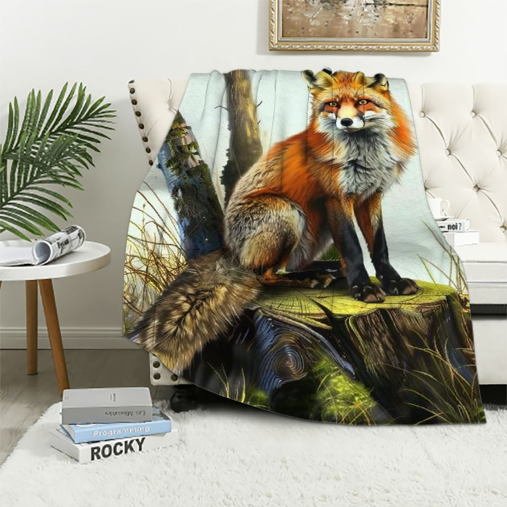 Akjvoe Fox Throw Blanket Stump Animal Smile Sitting Nature Fur Forest ...