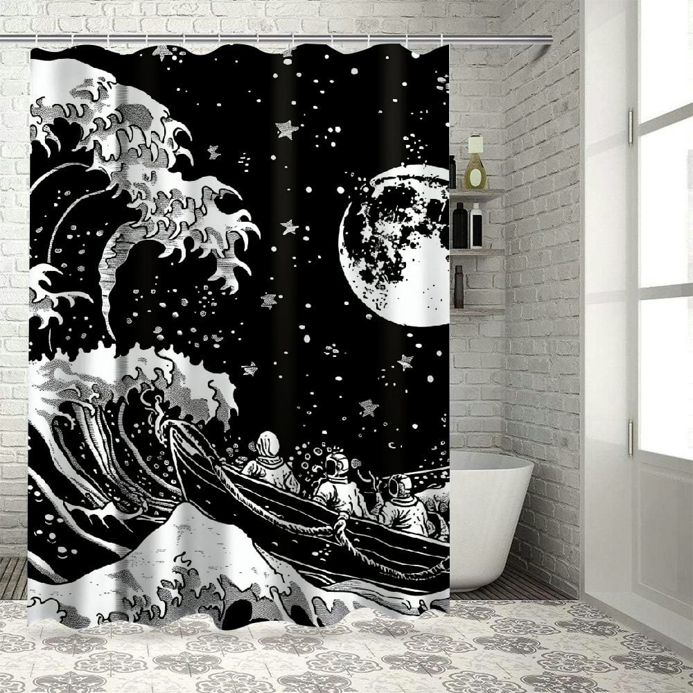 Akjvoe Funny Black White Shower Curtain, Rowing in Ocean Waves Shower ...