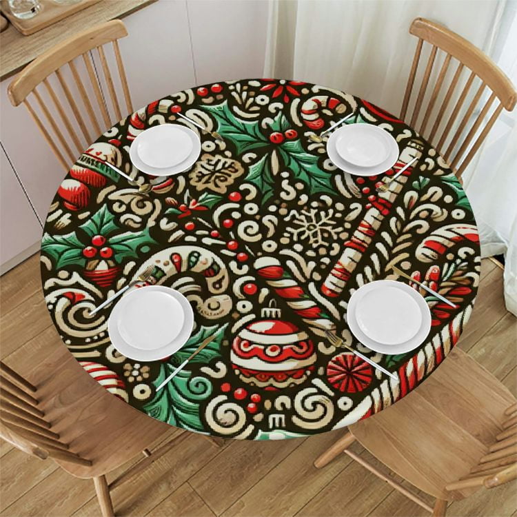 Akjvoe Geometry Cute Elastic Edge Round Tablecloth,Plastic Table Cover ...