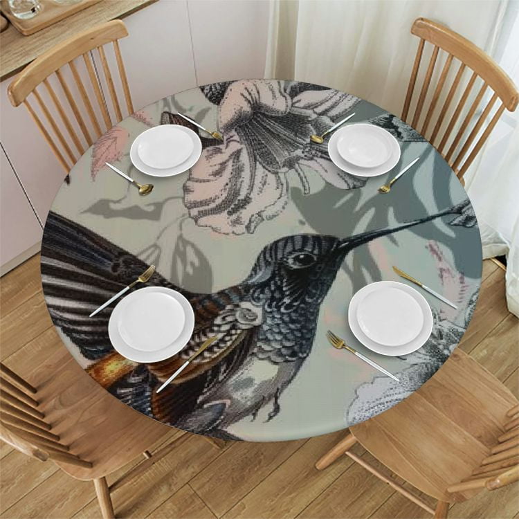 Akjvoe Hummingbirds Hibiscus Flowers Vintage Round Tablecloth Washable ...