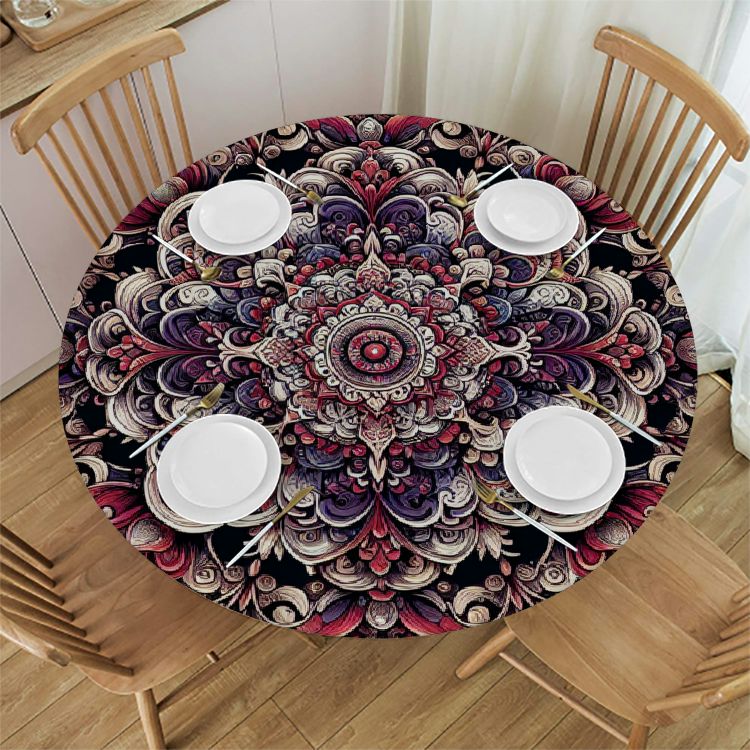 Akjvoe Kitchen Decoration Round Table Top Cover Pattern on Geometric ...