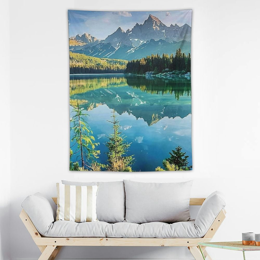 Akjvoe Lake Mountain Scenery Tapestry Wall Hanging, Nature Forest Plant ...