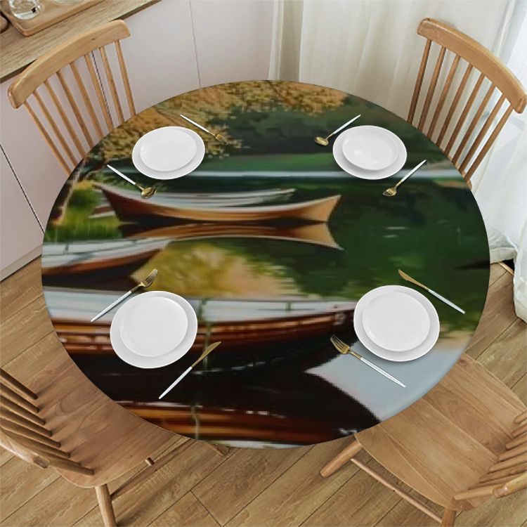 Akjvoe Lake with Boats Canoes Park Spring Tablecloth - Round Tablecloth ...