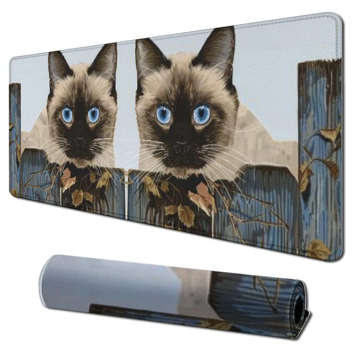 Akjvoe Laptop Mouse Pad Blue Eyes Siamese Cat Desk Mat with Stitched ...