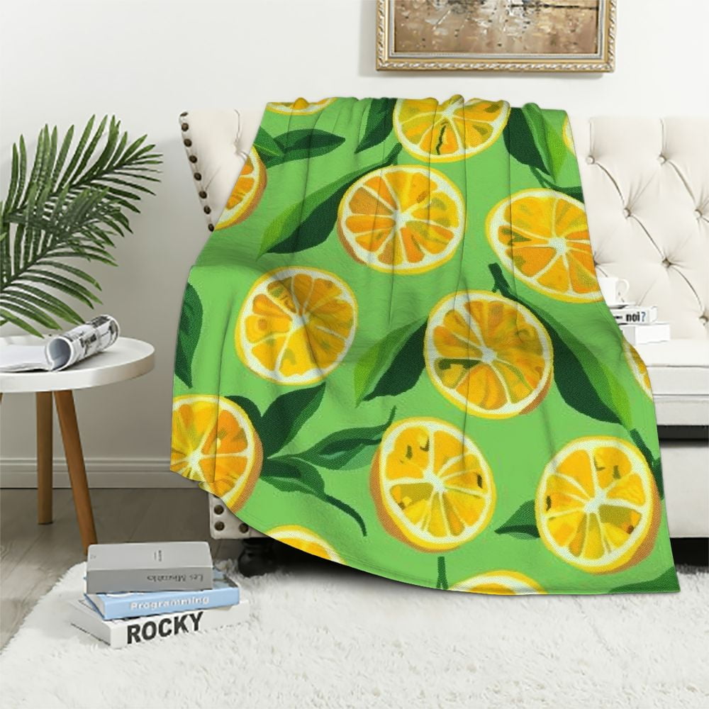 Akjvoe Lemon Flannel Lightweight Blankets Plush Microfiber Bedding ...