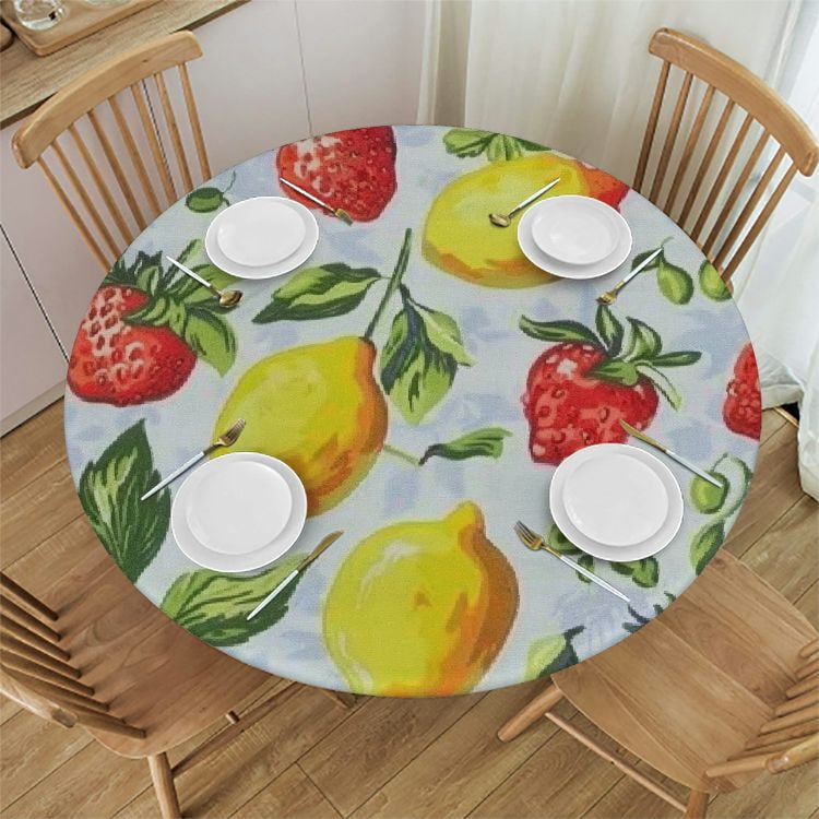 Akjvoe Lemon Round Tablecloth Washable Yellow Fruit Polyester Table ...