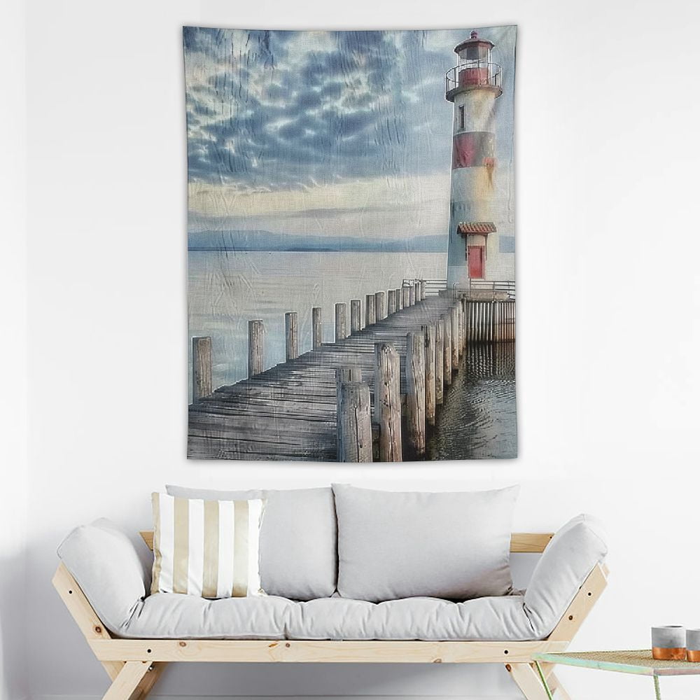 Akjvoe 'Lighthouse at Lake Neusiedl Bridge Tapestry Blanket Décor Wall ...