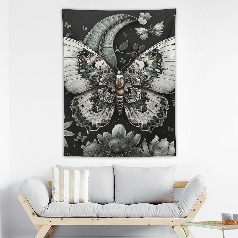 Akjvoe Mandala Tapestry, Medieval Esotery Inspired Oriental Moth with ...