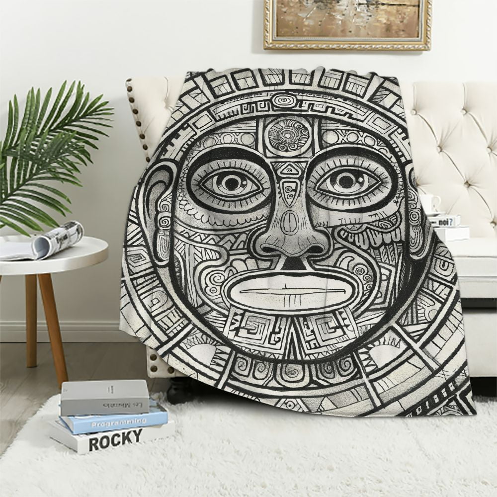 Akjvoe Mesoamerican Throw Blanket, Maya Calendar Accurate Geometric ...