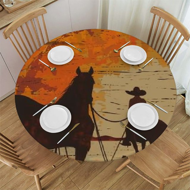 Akjvoe Mexican Cowboys Riding Horses Round Tablecloth Washable Circular ...