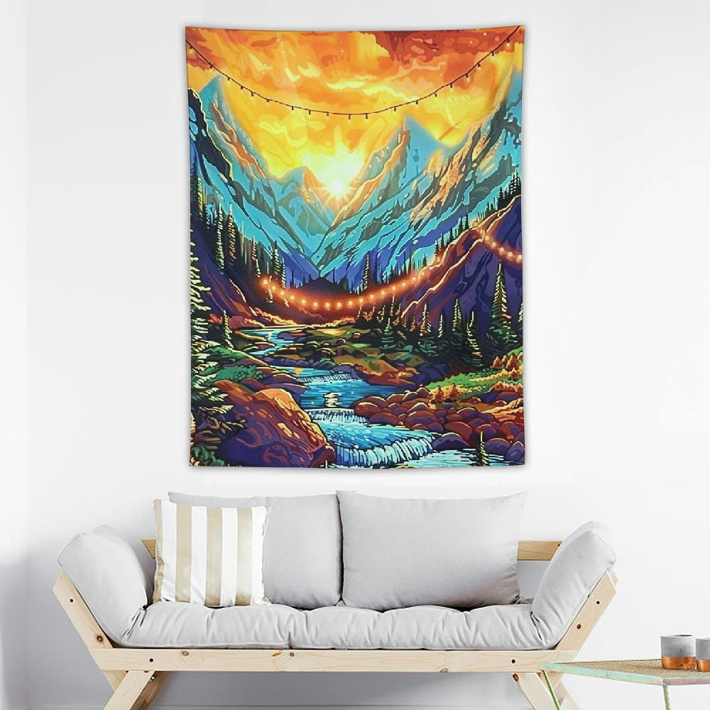 Akjvoe Mountain Sun Tapestry Forest Tree Tapestries Nature Landscape ...