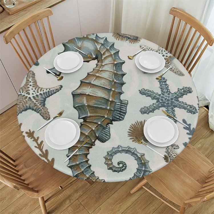 Akjvoe Nautical Coastal Tablecloth, Beach Ocean Sea Shells Stars ...