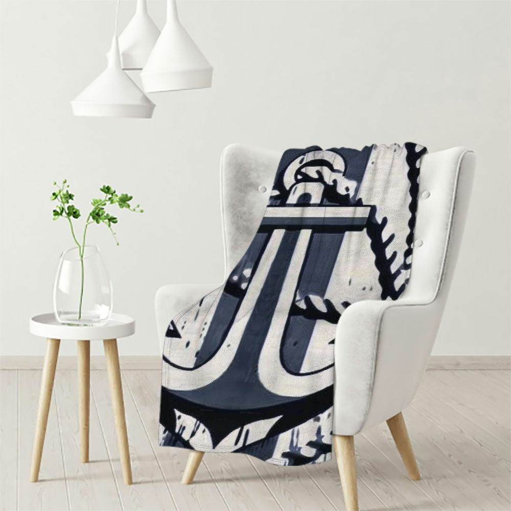 Akjvoe Navy Blue White Custom Boat Name Nautical Blanket Personalized ...