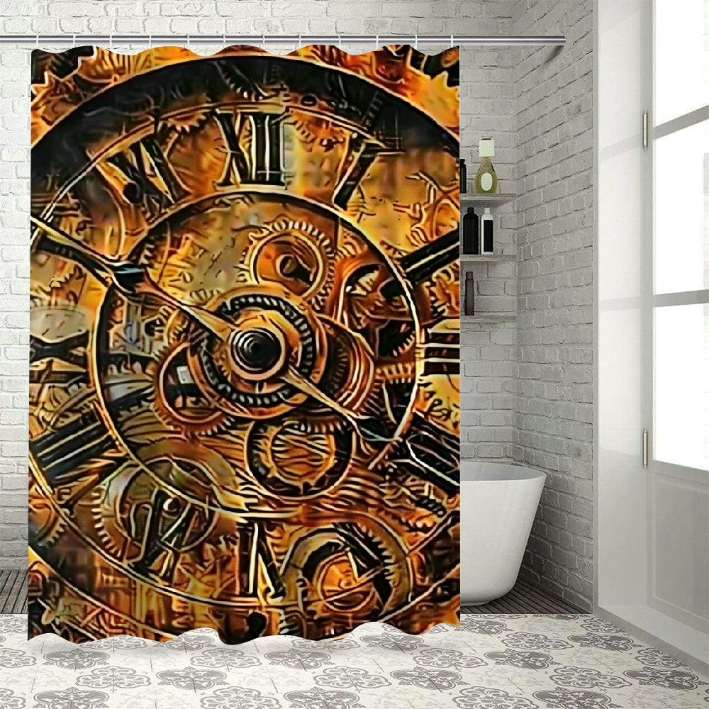 Akjvoe Orange and Black Shower Curtain Retro Punk Gear Alarm Clock ...