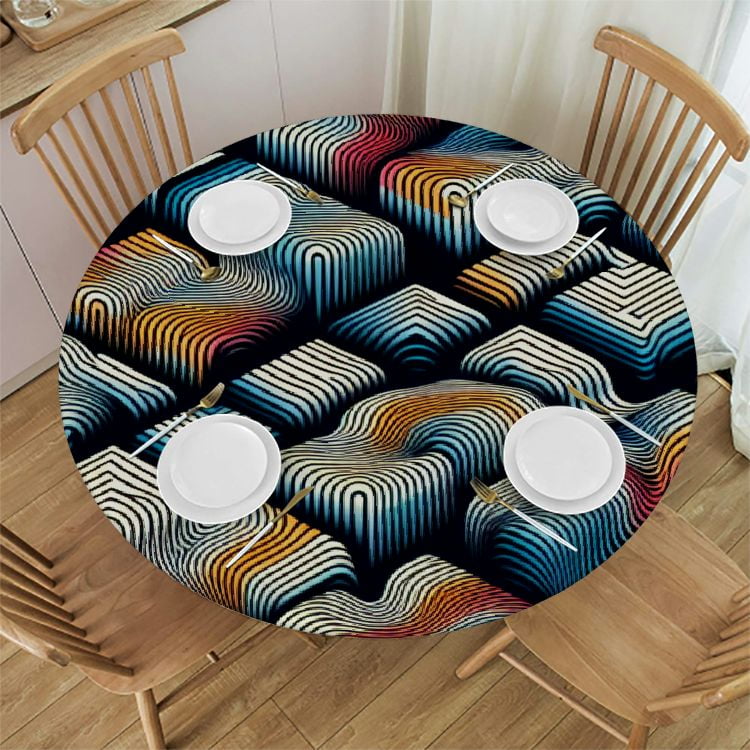 Akjvoe Round Rural Dining Table Farmhouse Colorful Striped Mosaic Art ...