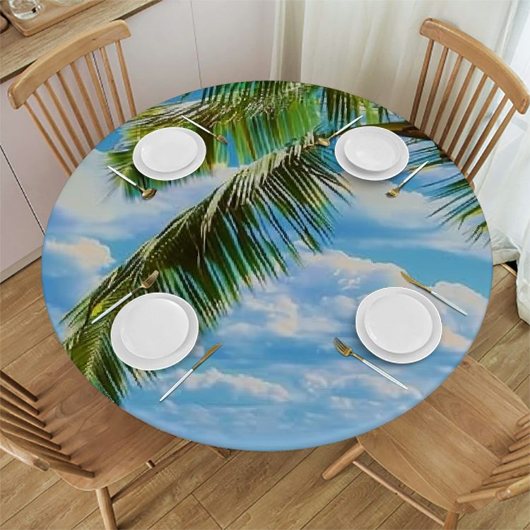 Akjvoe Round Table Cover Waterproof Reusable Table Cloth Round Fitted ...