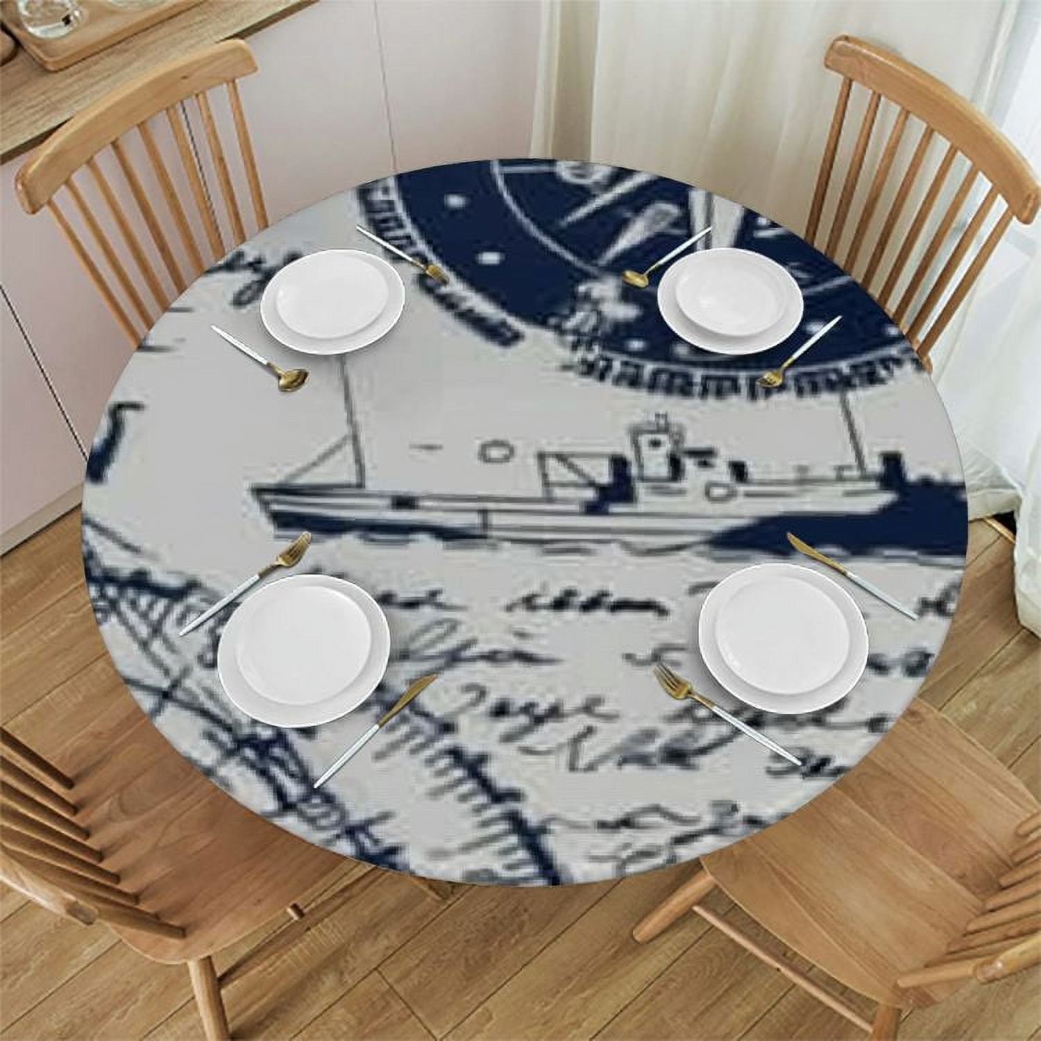Akjvoe Round Vinyl Fitted Tablecloth with Flannel Backing Elastic Table ...