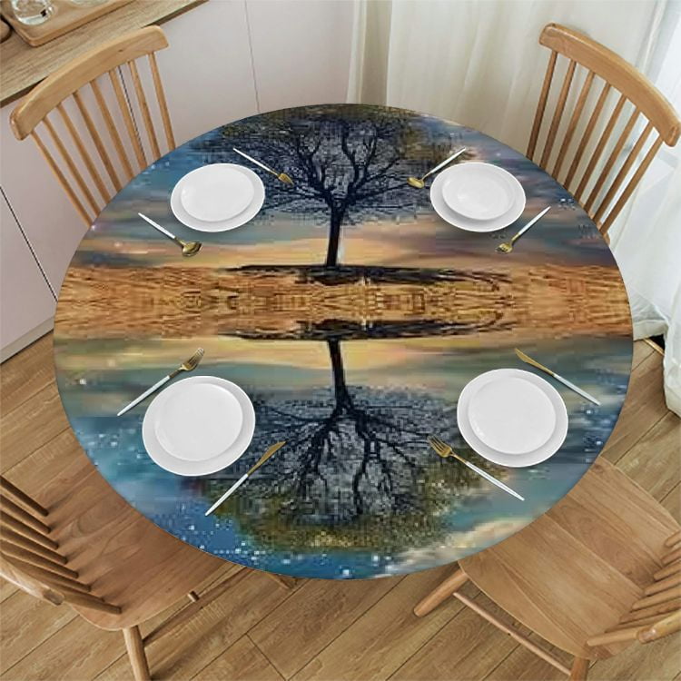 Akjvoe Space Round fitted tablecloth, Single Tree on Galaxy with Stars ...