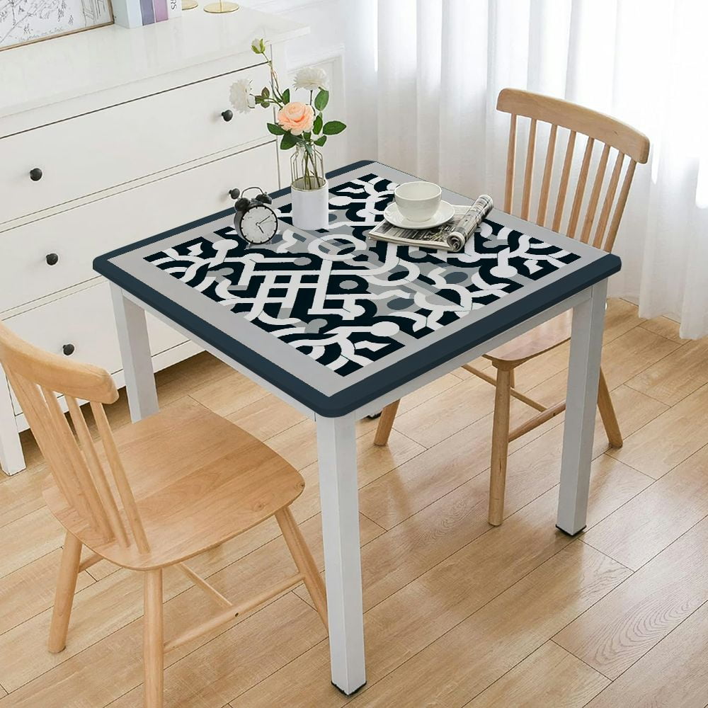 Akjvoe Square Fitted Patio Tablecloths, Grey Geometry Elastic Edge Home ...