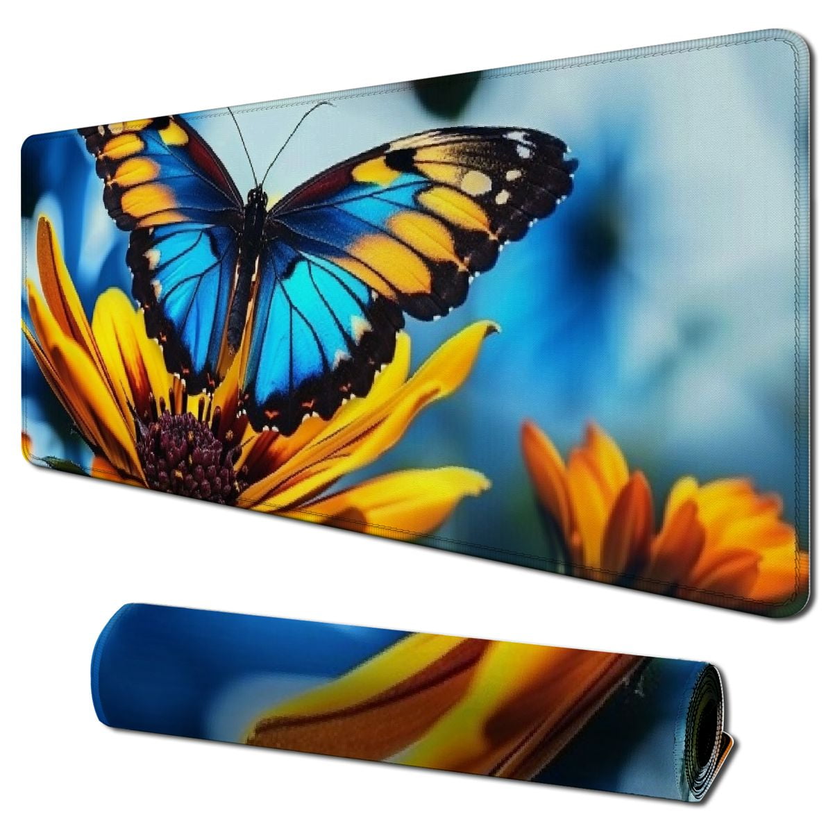 Akjvoe Sunflower Blue Butterfly Mouse Pad Long Computer Mouse Mat ...