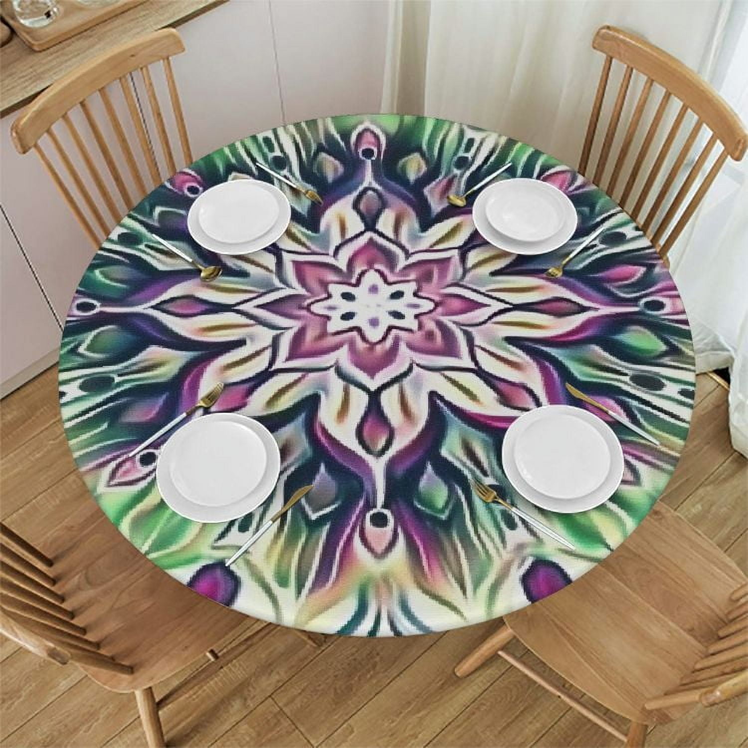 Akjvoe Table Cloth Mandala Art Round Tablecloth Purple Lace Chic Boho ...