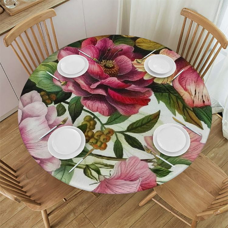 Akjvoe Table Cloth Roses Round Tablecloth Wreath Pretty Floral Flowers ...