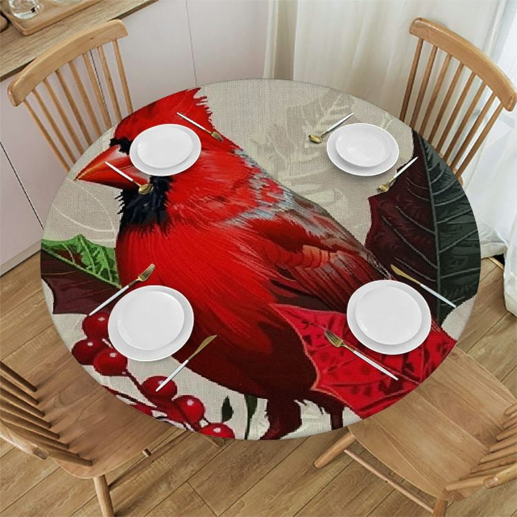 Akjvoe Table Cloth, Xmas Tree Winter Cardinals Red Merry Christmas ...